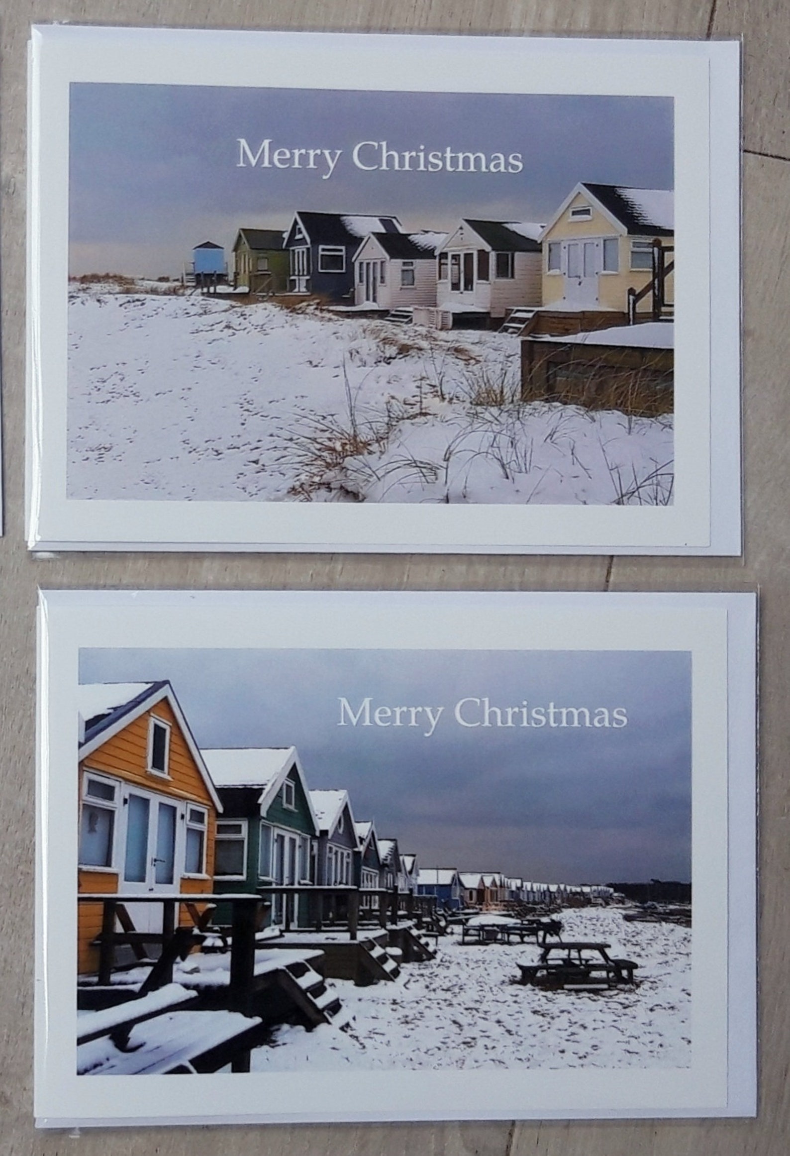 Christmas Cards Coastal Christmas Card Set of Dorset Beach Huts in Snow ...