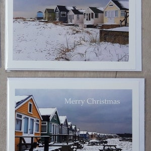 Christmas Cards Coastal Christmas Card Set of Dorset Beach Huts in Snow ...