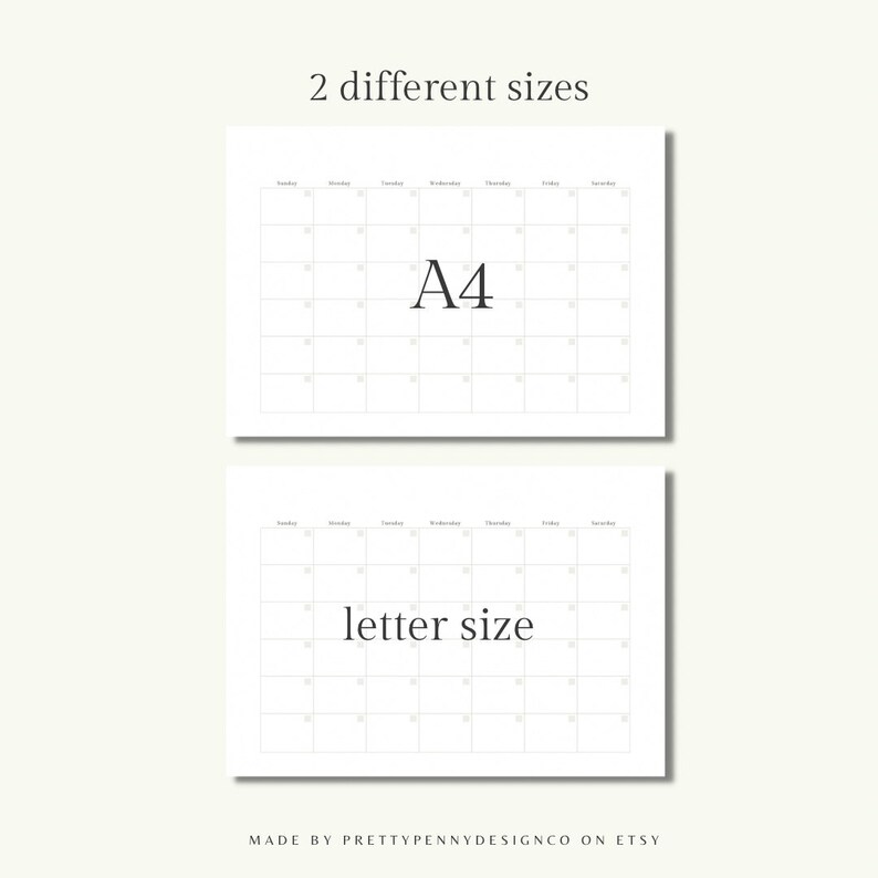 Blank Monthly Calendar Printable Landscape, Minimalist Calendar ...