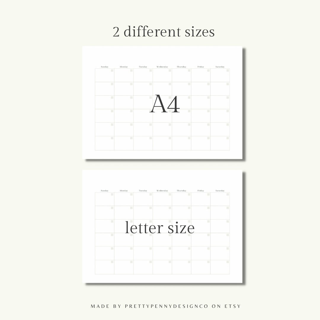 Monthly Calendar Printable Landscape, Minimalist Calendar Template ...