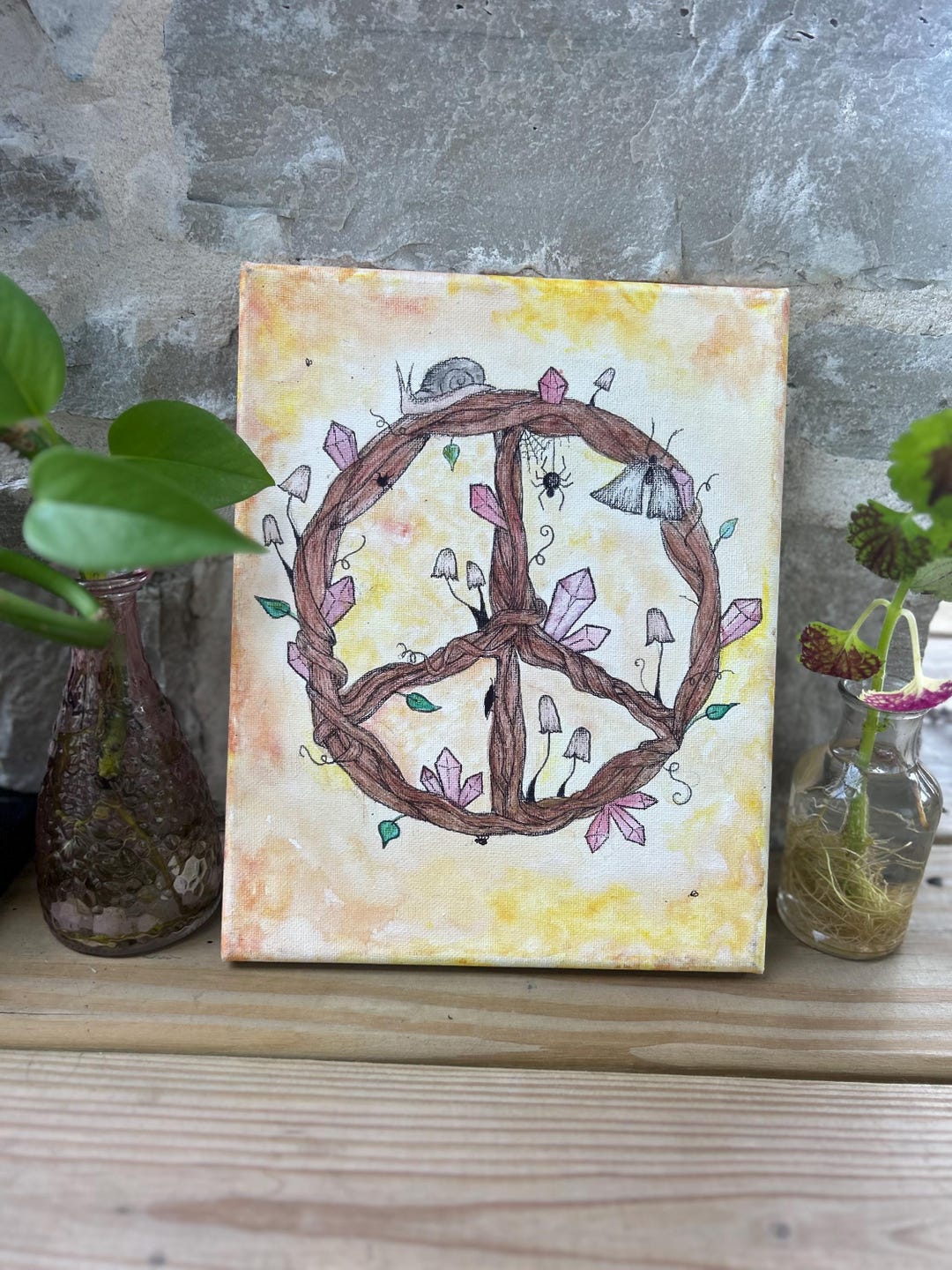 Woodland and Crystal Peace Sign Painting - Etsy