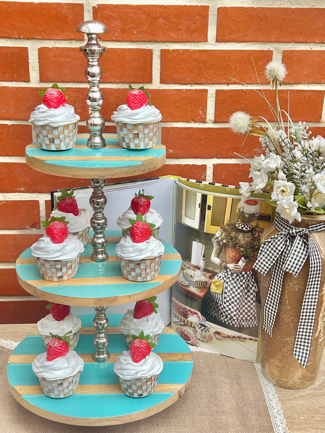 Artificial Fake Cupcakes Set With 10 Mackenzie Childs Inspired Style ...