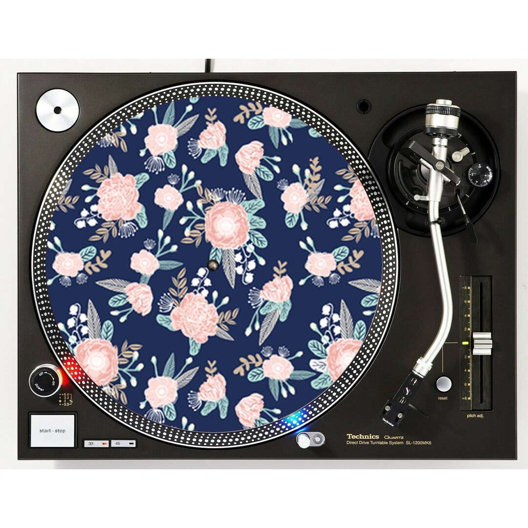 DJ Blush and Navy Floral 2 Scratch Pad 12 Inch Slip Mat Turntable ...