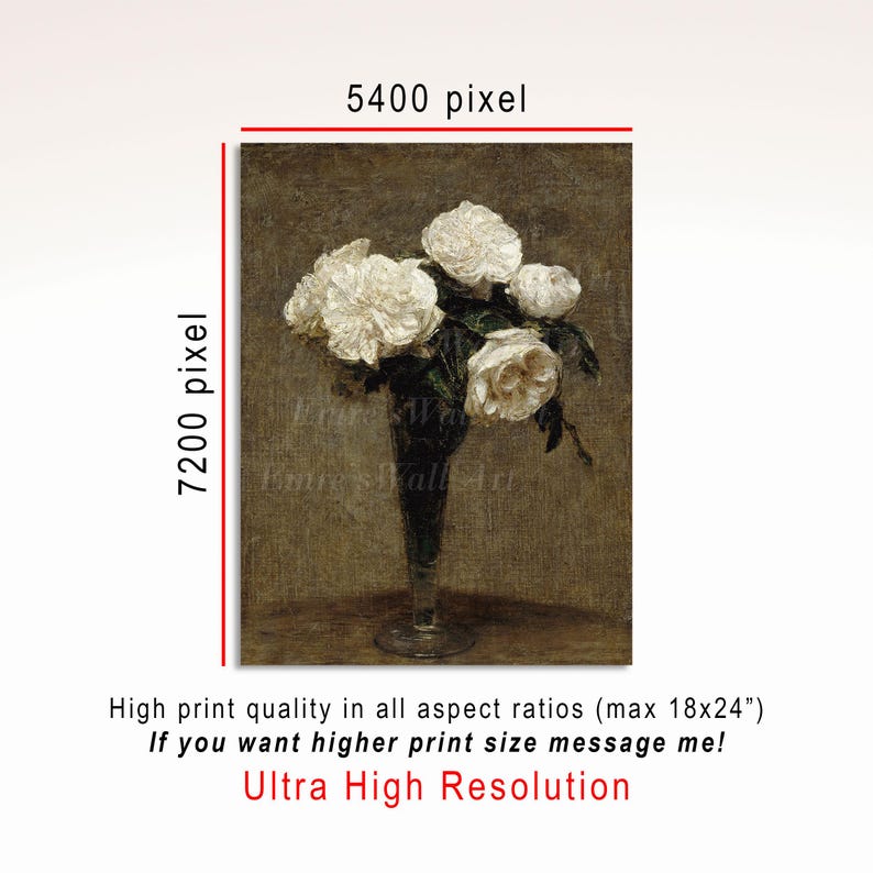 White Roses Oil Painting Print: Vintage Still Life Floral Wall Decor ...