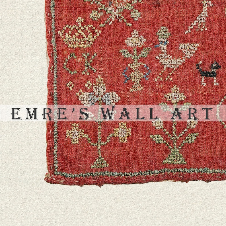 Antique Tapestry Art Print: Vintage Red Textile Wall Decor (digital ...