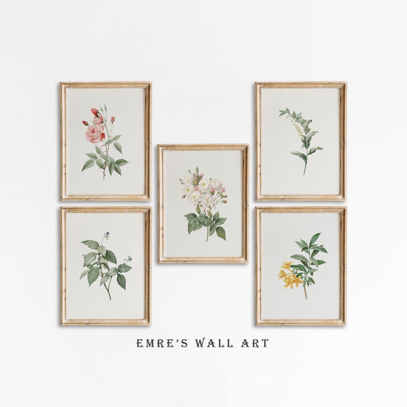 Botanical Art Print Set: Green Wildflower Drawings (digital Download ...
