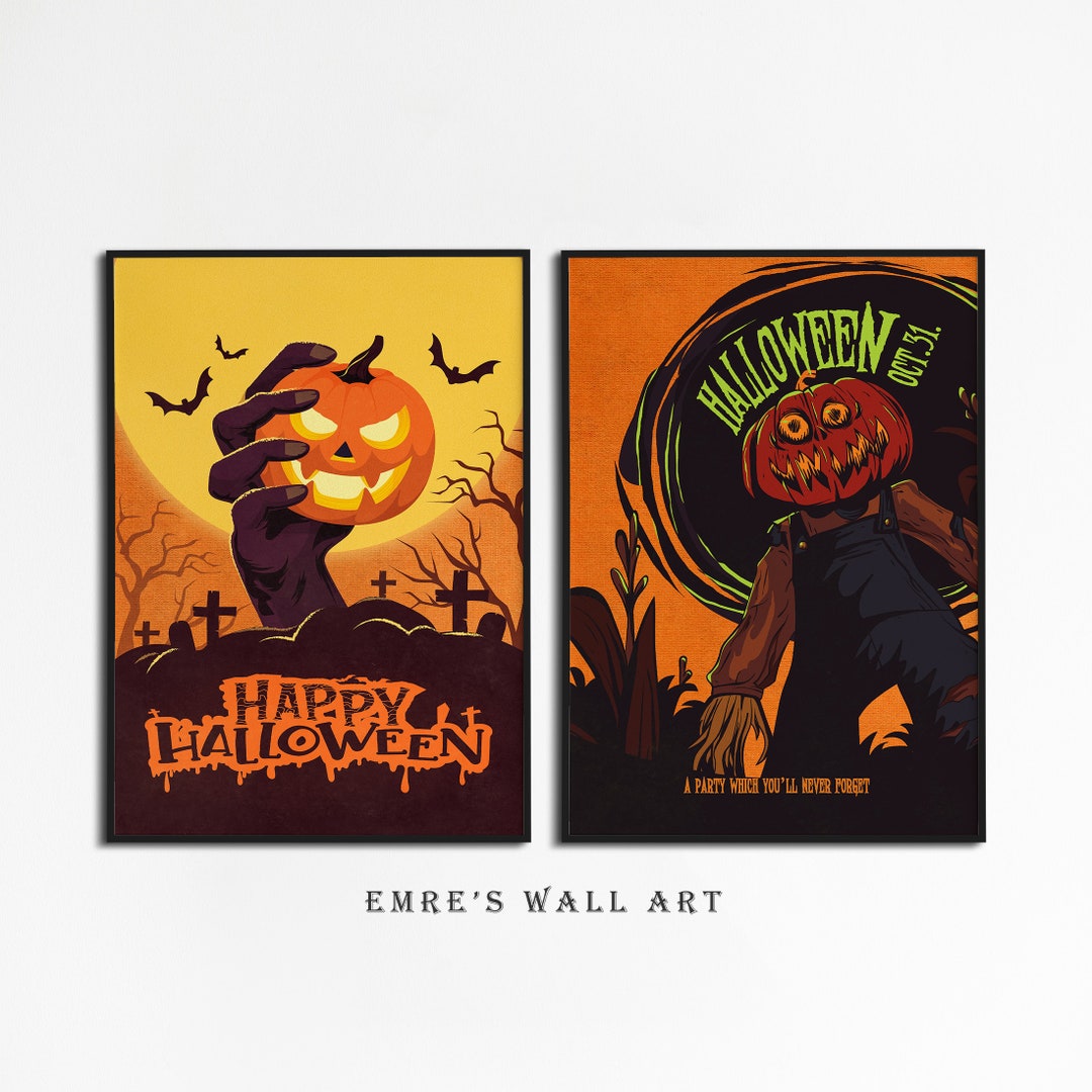Halloween Art Print Set, Printable Halloween Wall Art Decor, Halloween ...