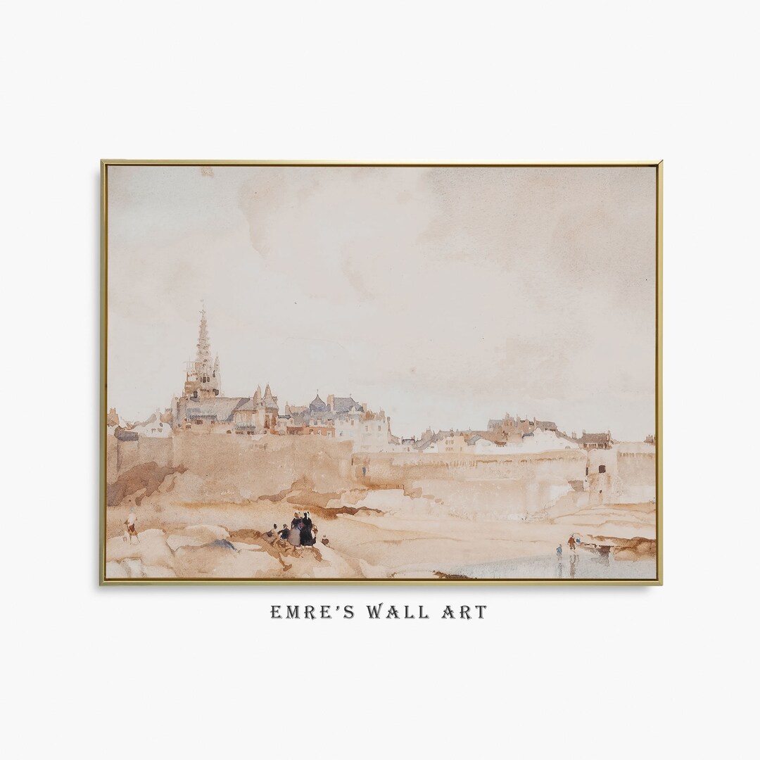Vintage French Cityscape Watercolor Painting: Neutral Abstract Art ...