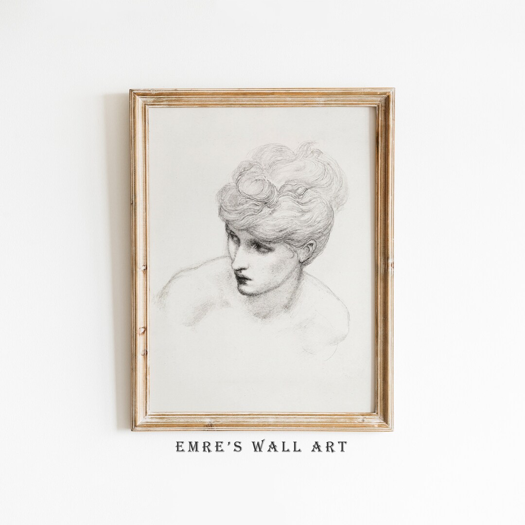 Vintage Woman Sketch Art Print: Antique Portrait Drawing (digital ...