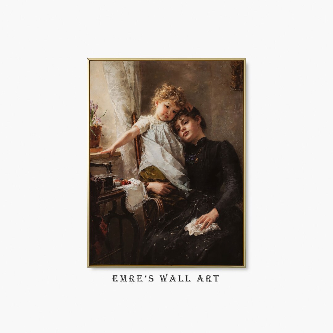 Vintage Mother and Child Portrait Print: Moody Emotinal Wall Decor ...