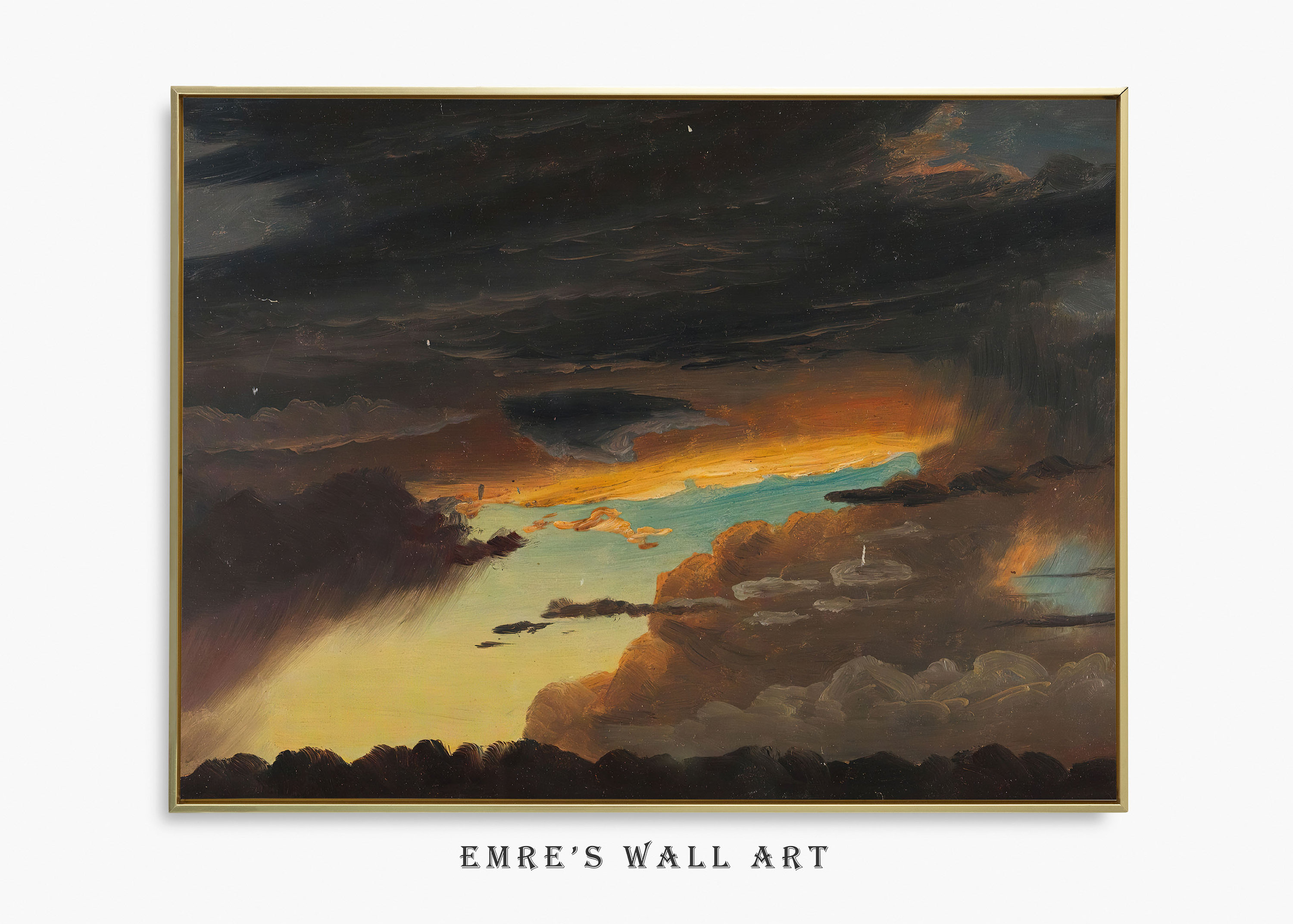 Vintage Cloud Art Print Moody Cloud Oil Painting Sunset Sky - Etsy