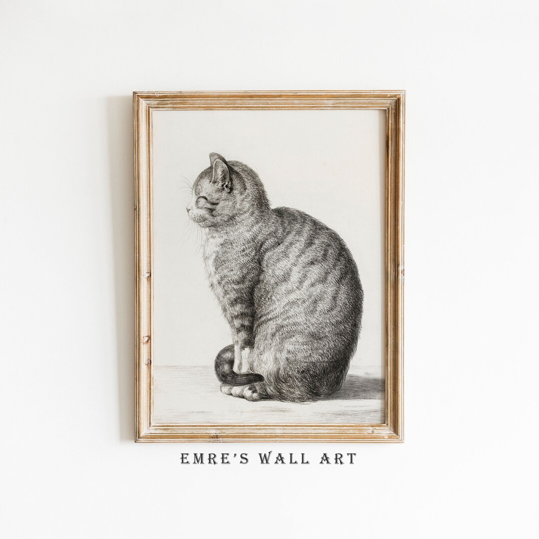 Vintage Cat Print, Cat Wall Decor, Printable Cat Sketch Art, Antique ...