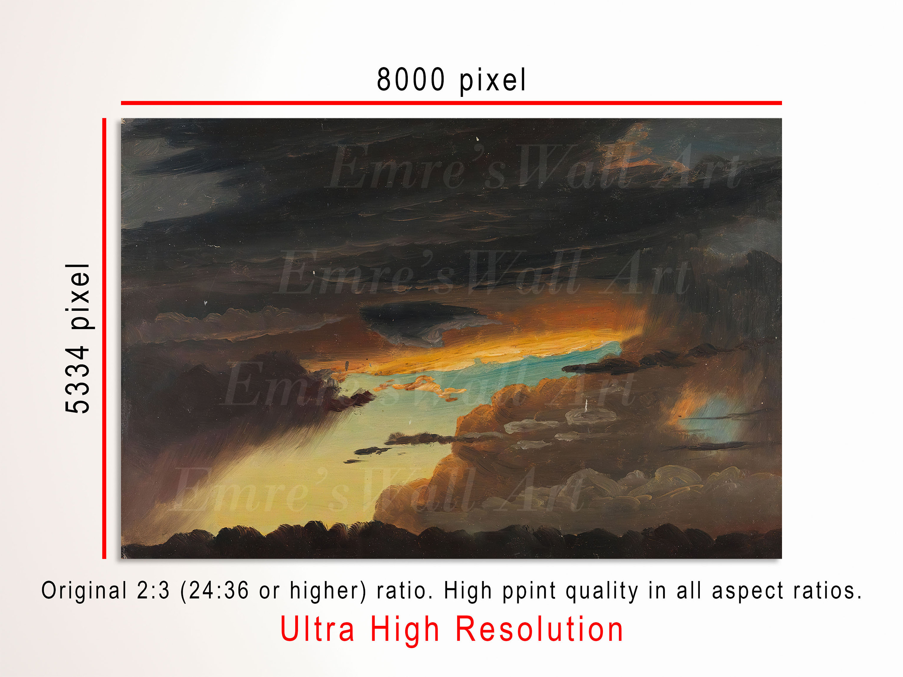 Vintage Cloud Art Print Moody Cloud Oil Painting Sunset Sky - Etsy