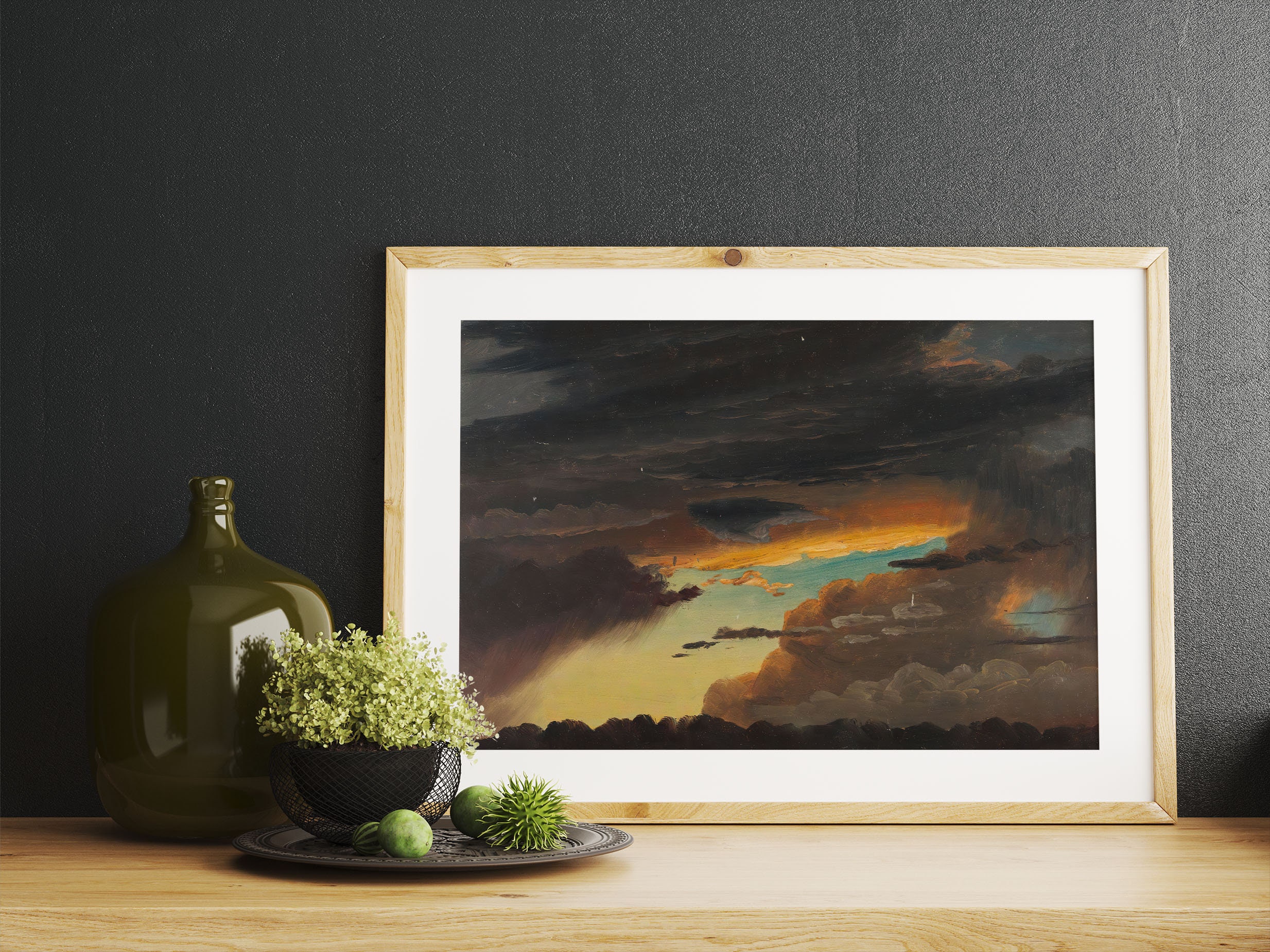 Vintage Cloud Art Print Moody Cloud Oil Painting Sunset Sky - Etsy