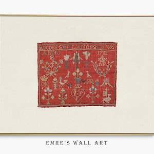 Antique Tapestry Art Print: Vintage Red Textile Wall Decor (digital ...