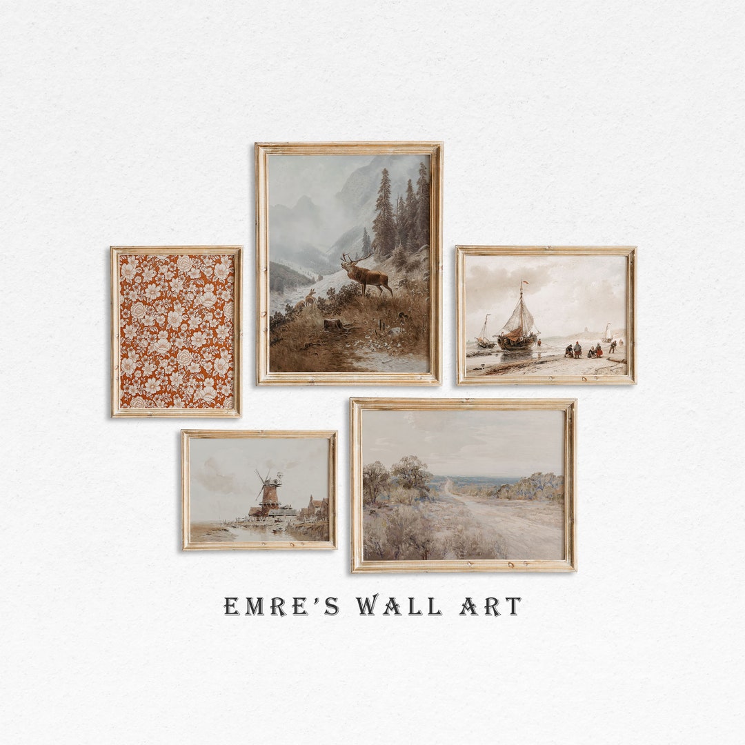 Vintage Country Landscape Print Set: Rustic Nature Gallery Wall Art ...