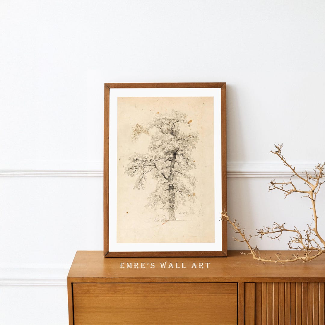 Vintage Tree Sketch Print, Printable Wood Drawing Wall Art, Ink Sketch ...