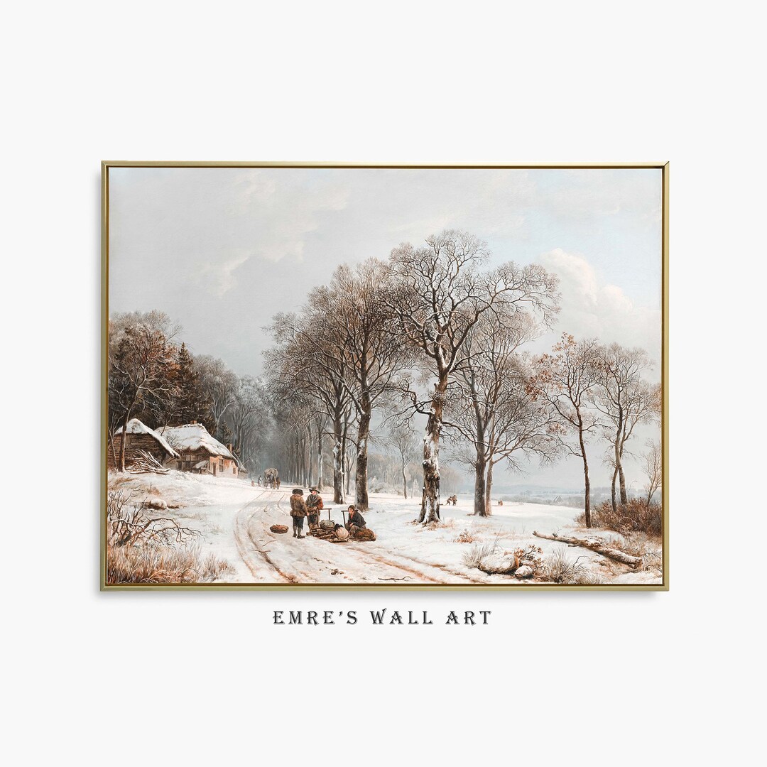 Printable Winter Landscape Painting, Winter Country Farmhouse Vintage ...