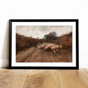 Autumn Farmhouse Landscape Painting, Vintage Country Moody Wall Art ...
