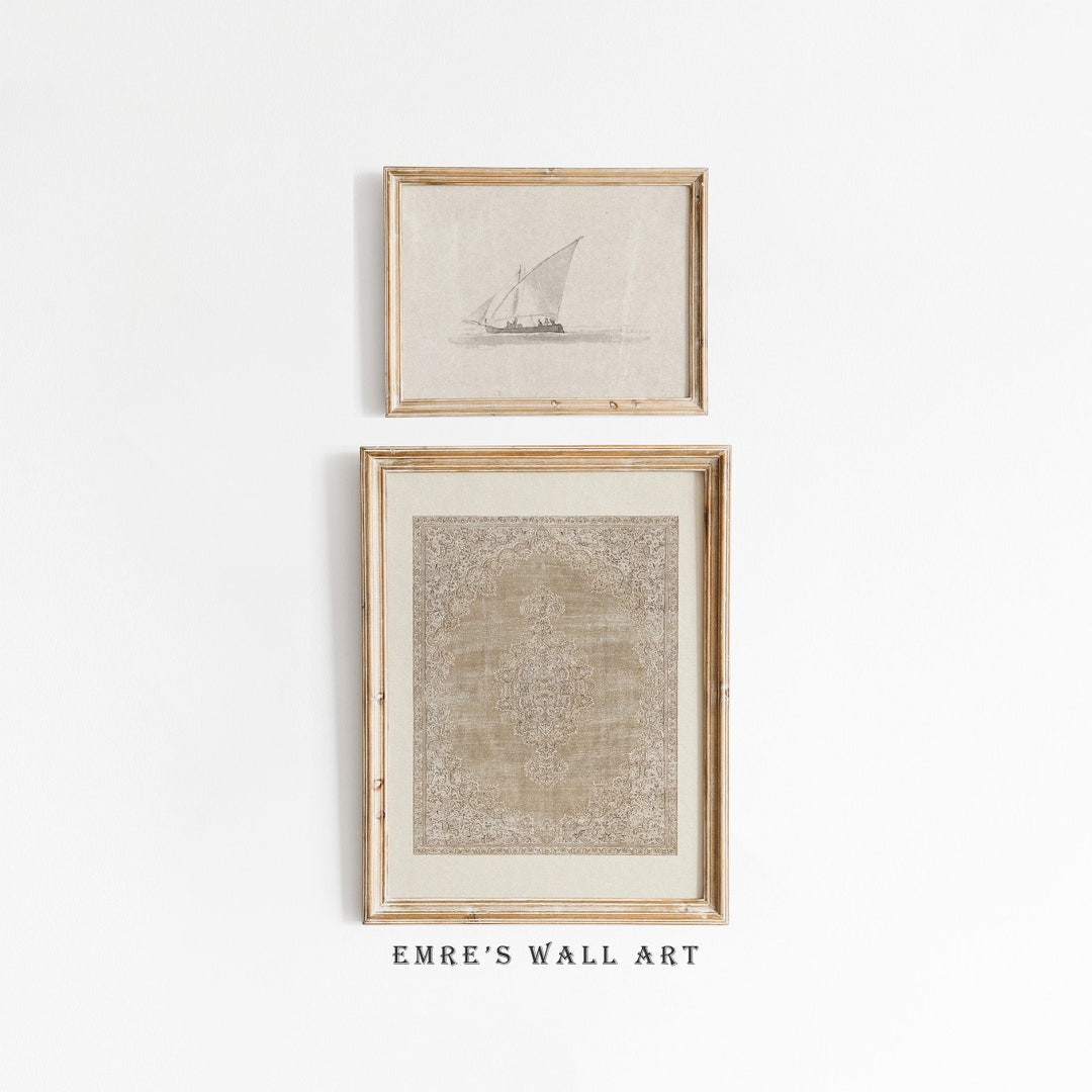Neutral Gallery Wall Art Set, Vintage Sketch Art Print, Vintage Textile ...