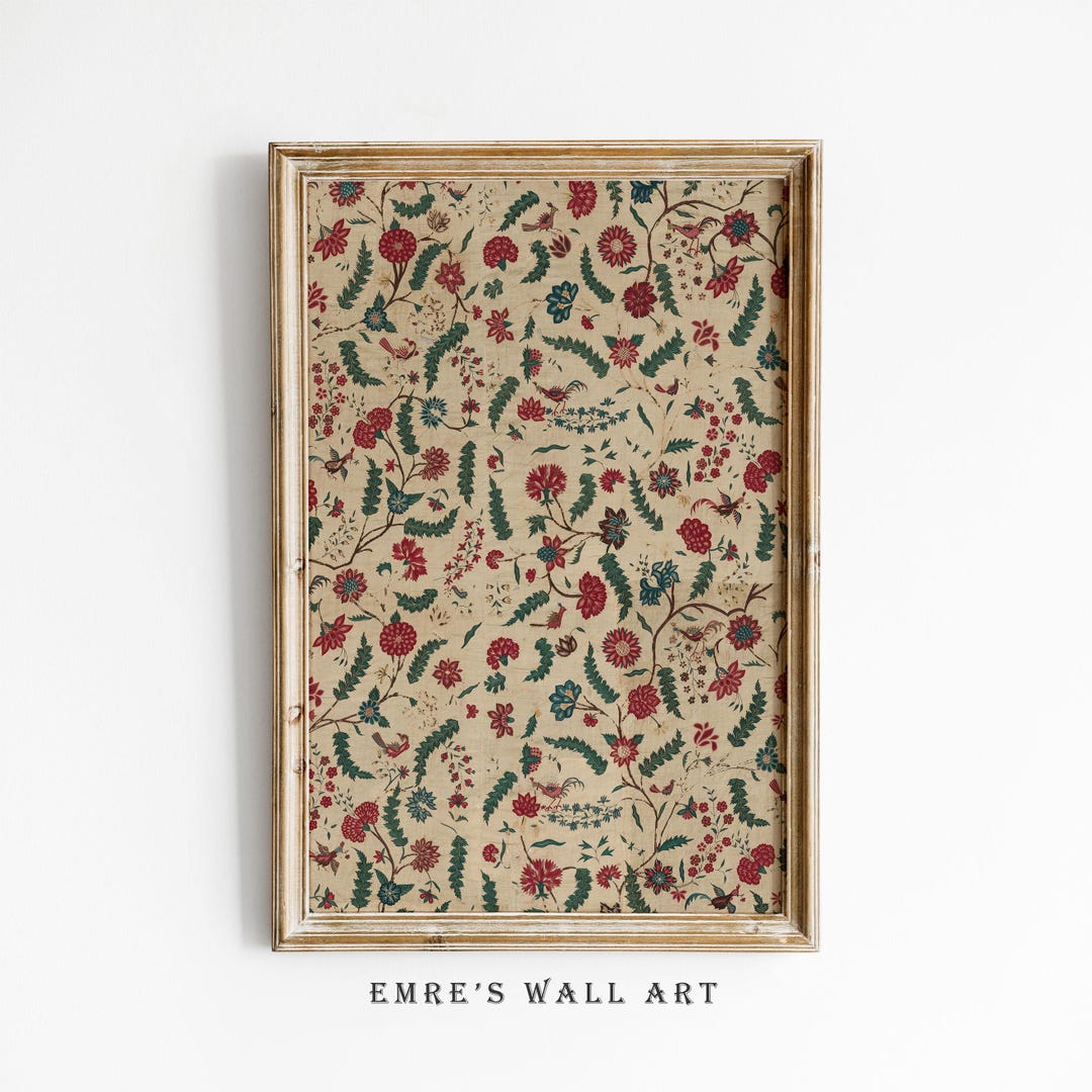 Printable Vintage Textile Wall Art, Antique Fabric Pattern Print ...
