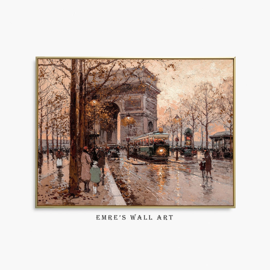 Vintage French Cityscape Painting, Neutral Scenery Painting, Vintage ...