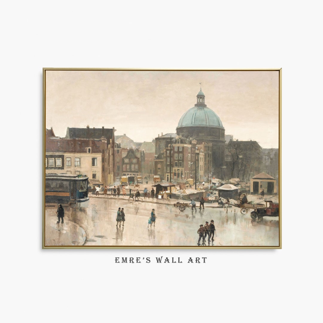 Printable Vintage Cityscape Art, Amsterdam Wall Decor, Dutch Art Print ...