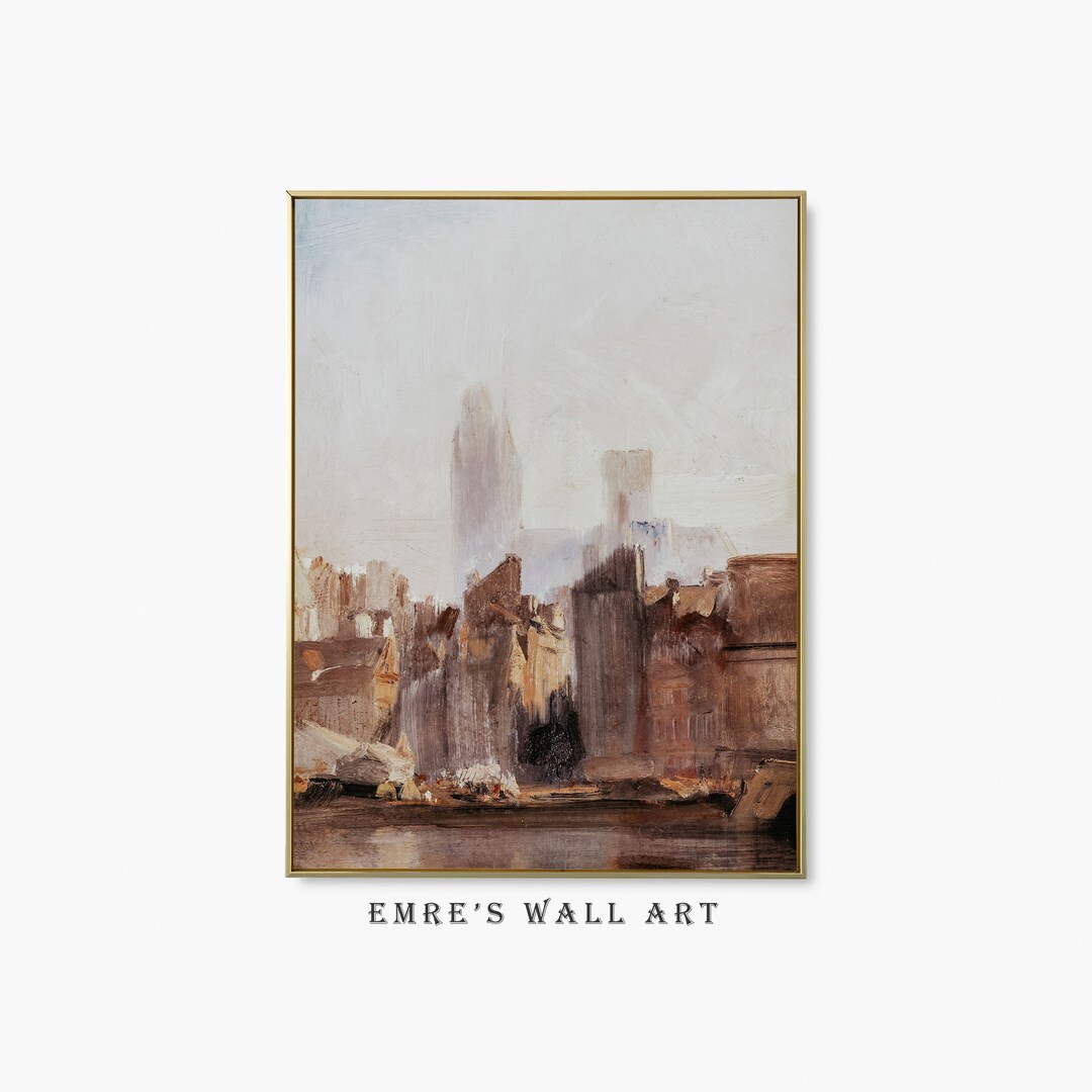 Vintage Cityscape Painting Print, Antique Abstract Wall Art, Modern ...
