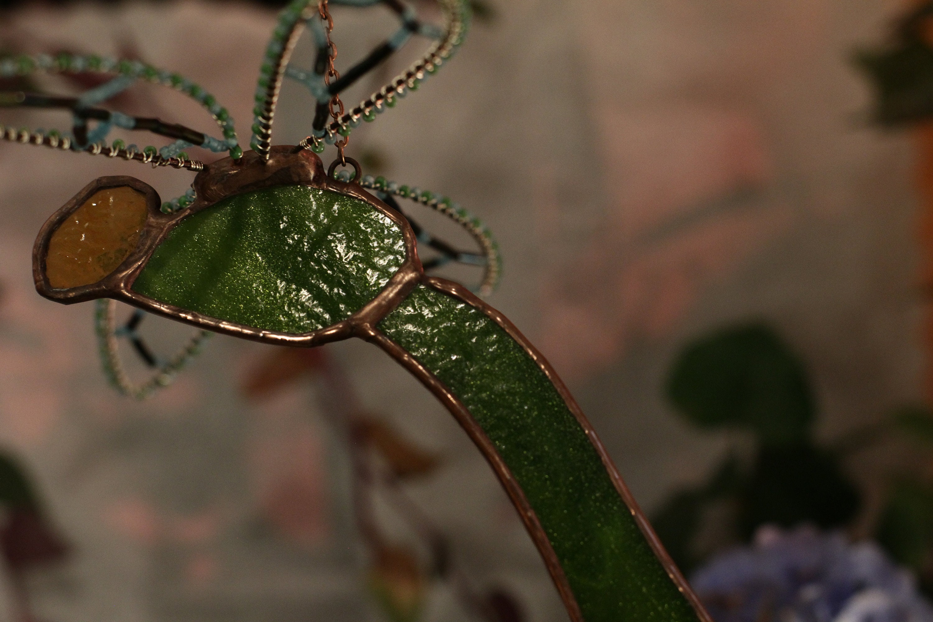 Enchanting Forest Sprite: Bright Green Stained Glass Dragonfly, Ceiling ...
