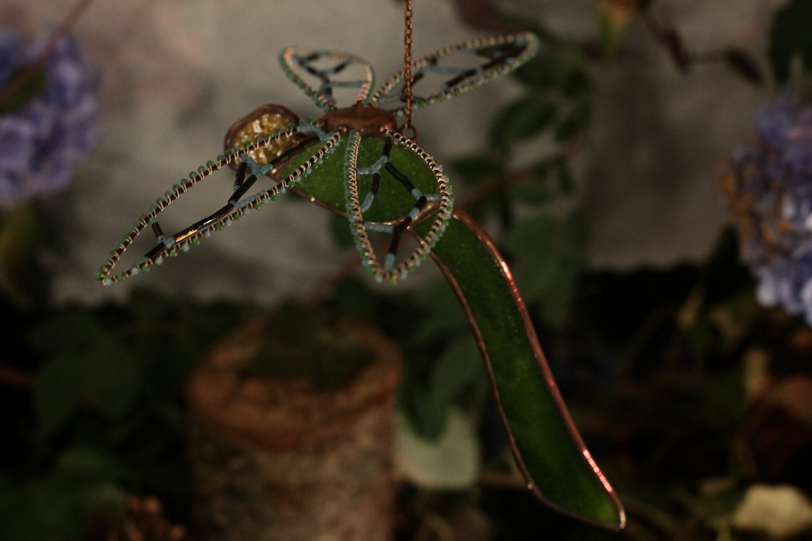 Enchanting Forest Sprite: Bright Green Stained Glass Dragonfly, Ceiling ...
