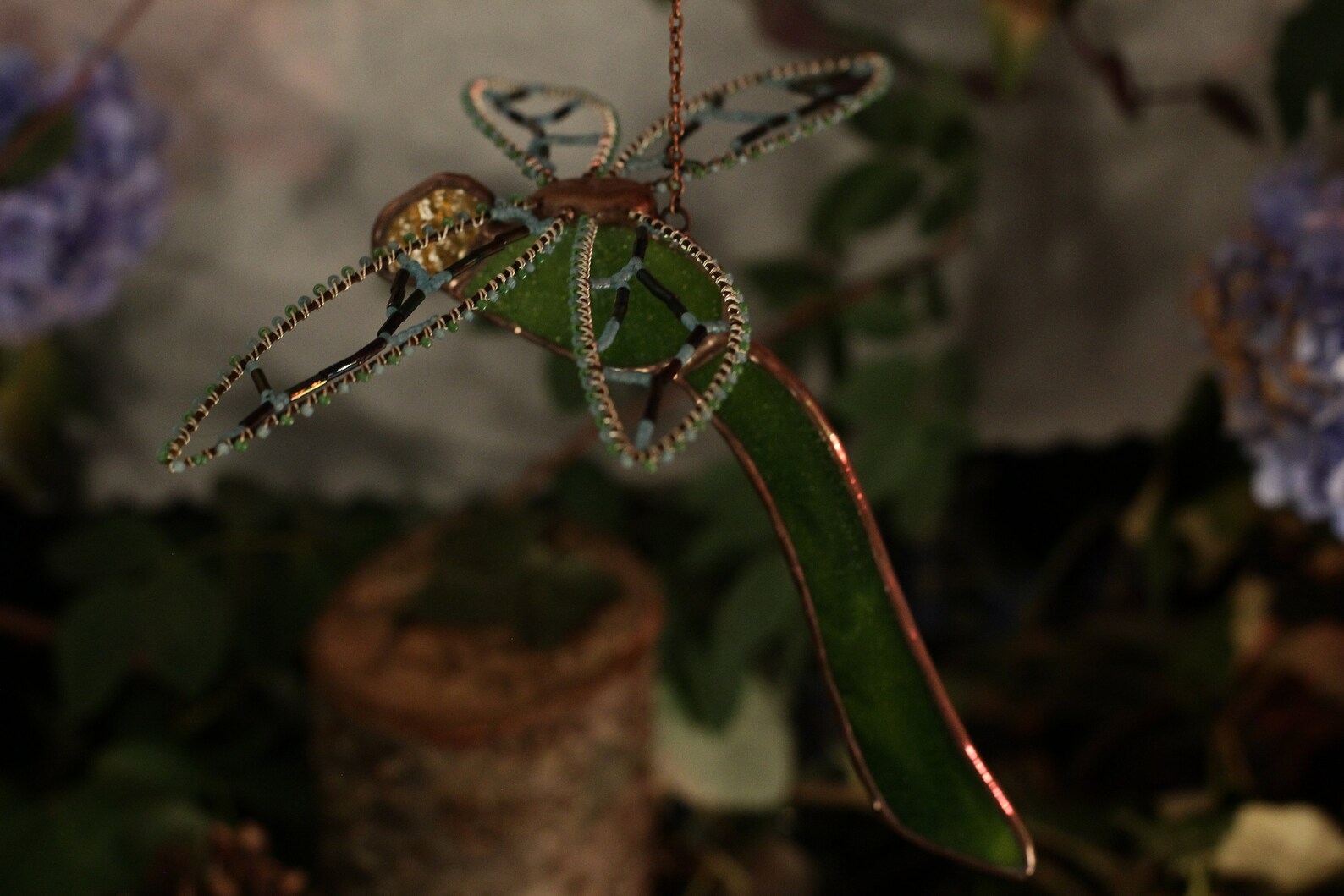 Enchanting Forest Sprite: Bright Green Stained Glass Dragonfly, Ceiling ...