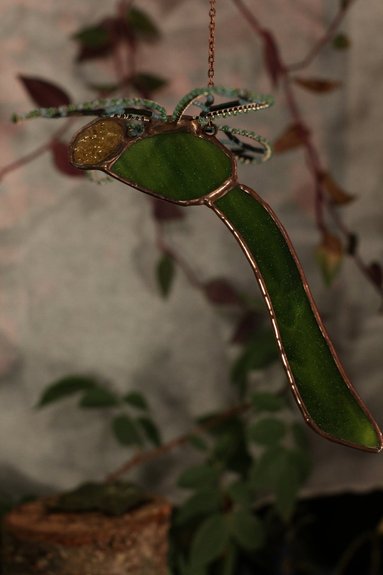 Enchanting Forest Sprite: Bright Green Stained Glass Dragonfly, Ceiling ...