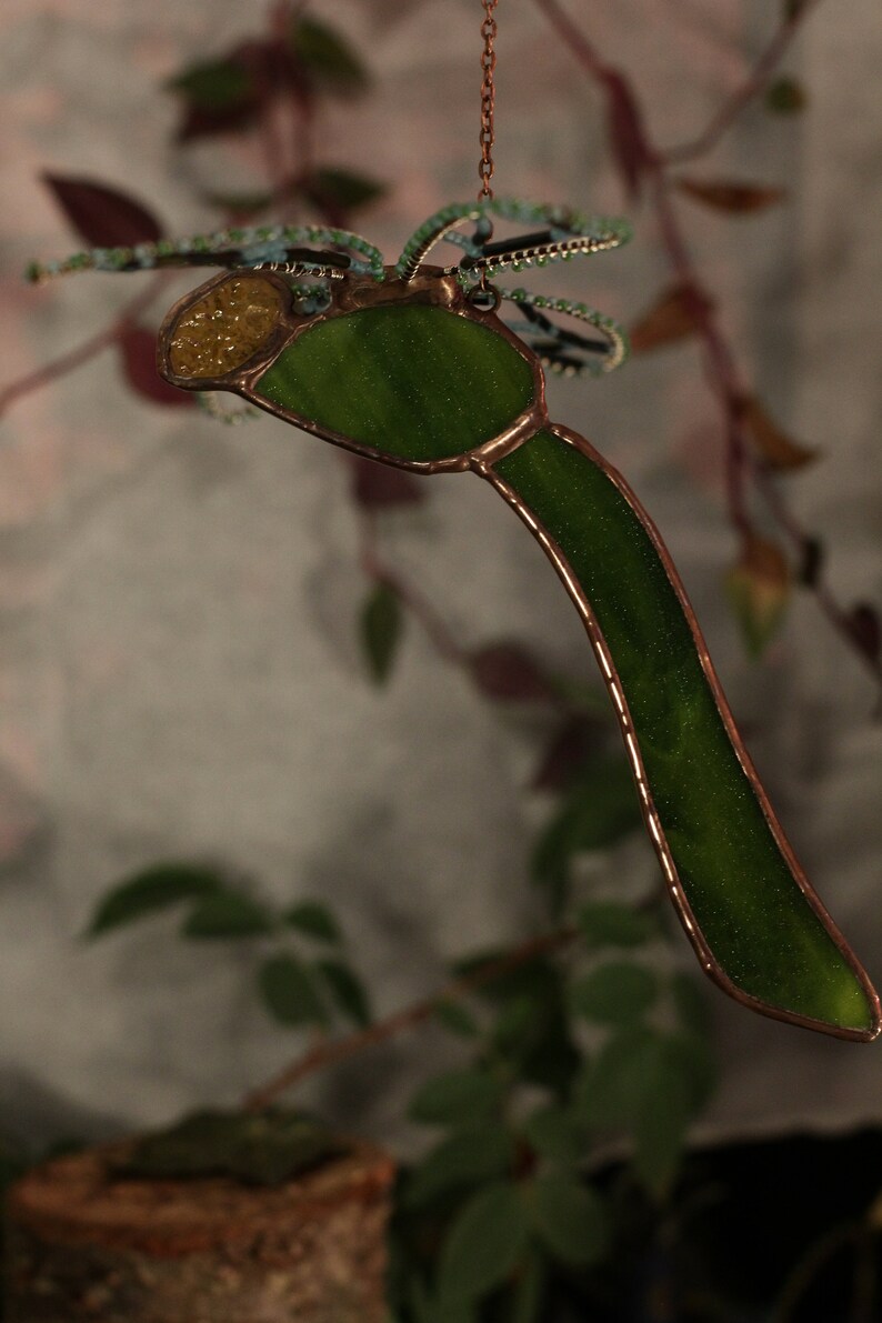 Enchanting Forest Sprite: Bright Green Stained Glass Dragonfly, Ceiling ...