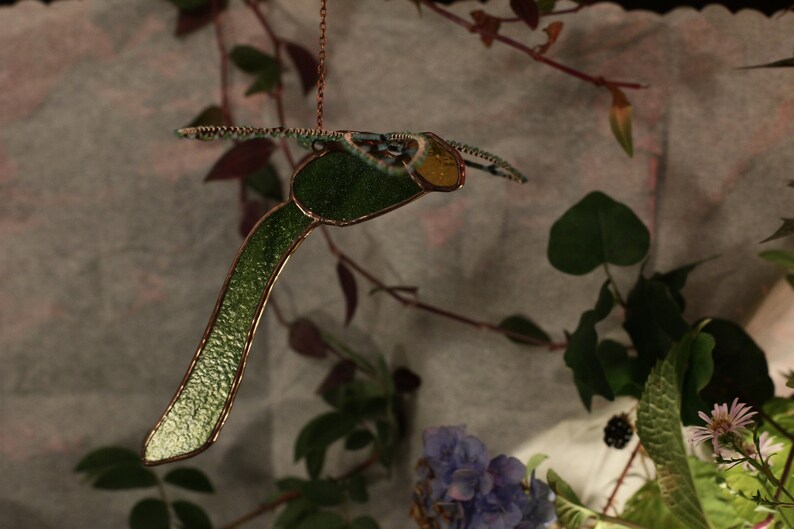 Enchanting Forest Sprite: Bright Green Stained Glass Dragonfly, Ceiling ...