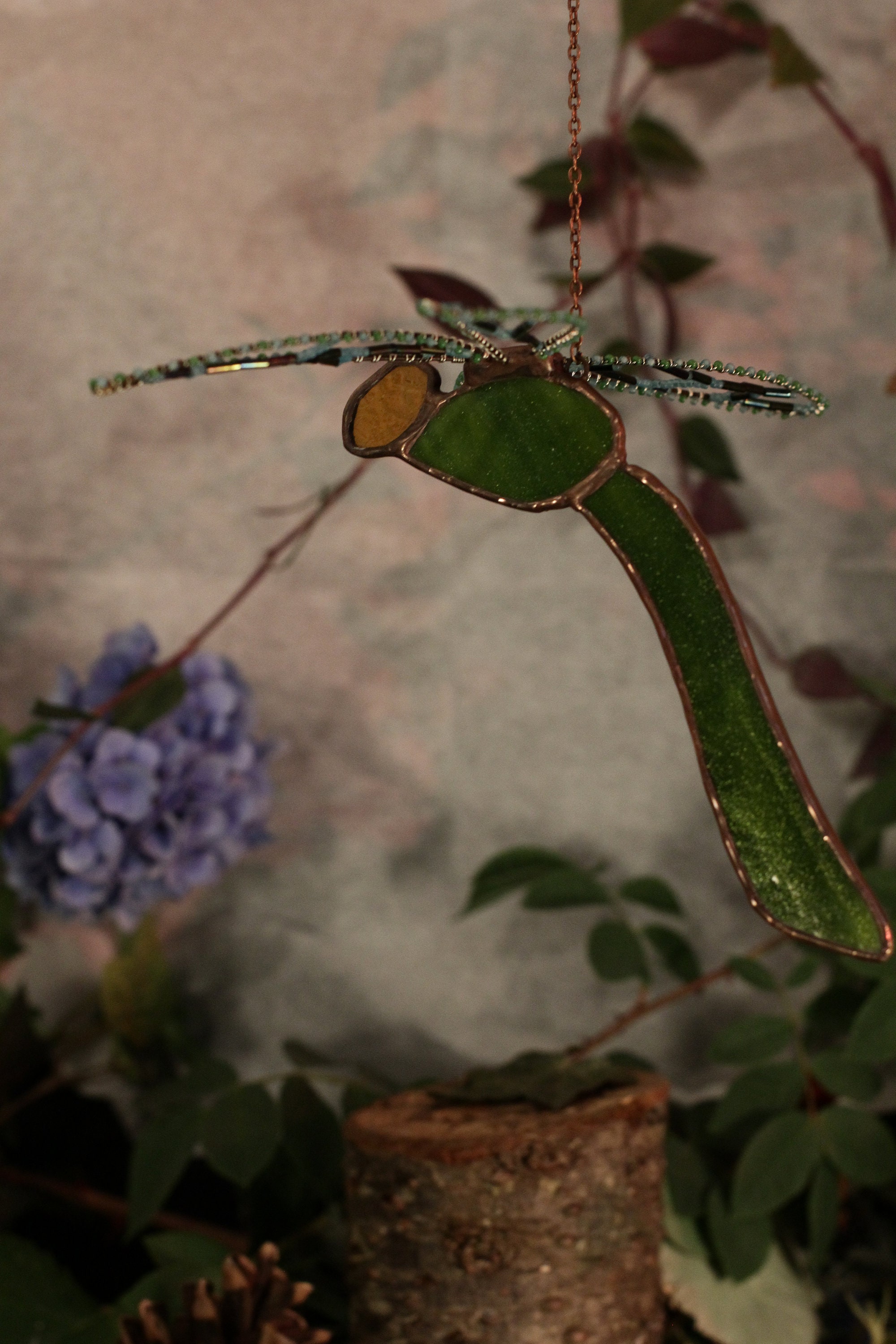 Enchanting Forest Sprite: Bright Green Stained Glass Dragonfly, Ceiling ...