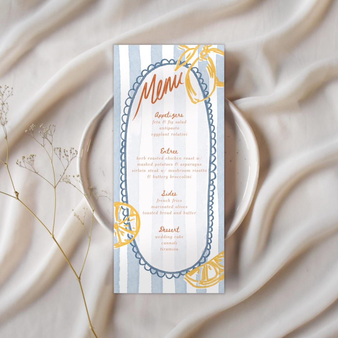 Lemon Wedding Menu Template | Hand-drawn Dolce Vita (digital Download ...
