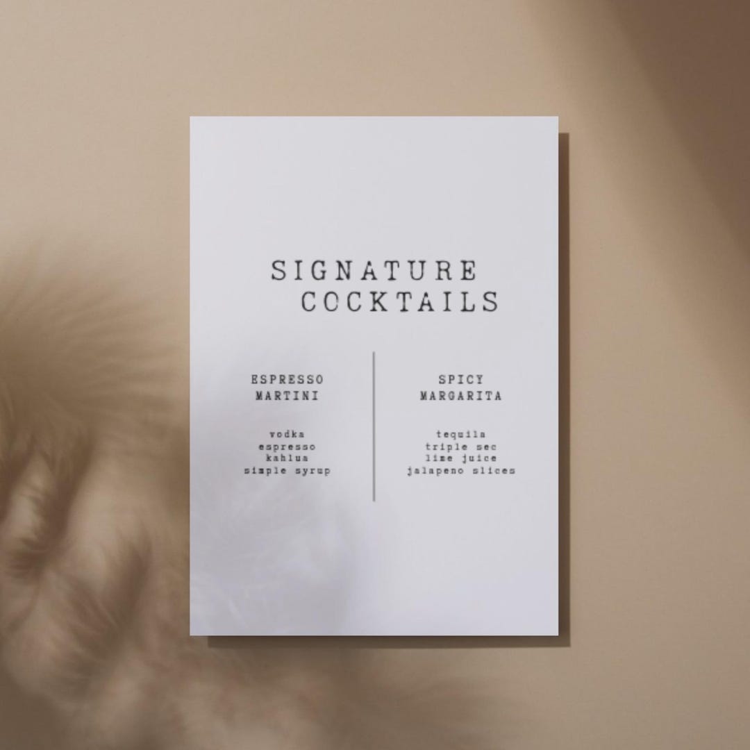 Typewriter Signature Cocktails Menu | Bar Menu Sign | Canva Template ...