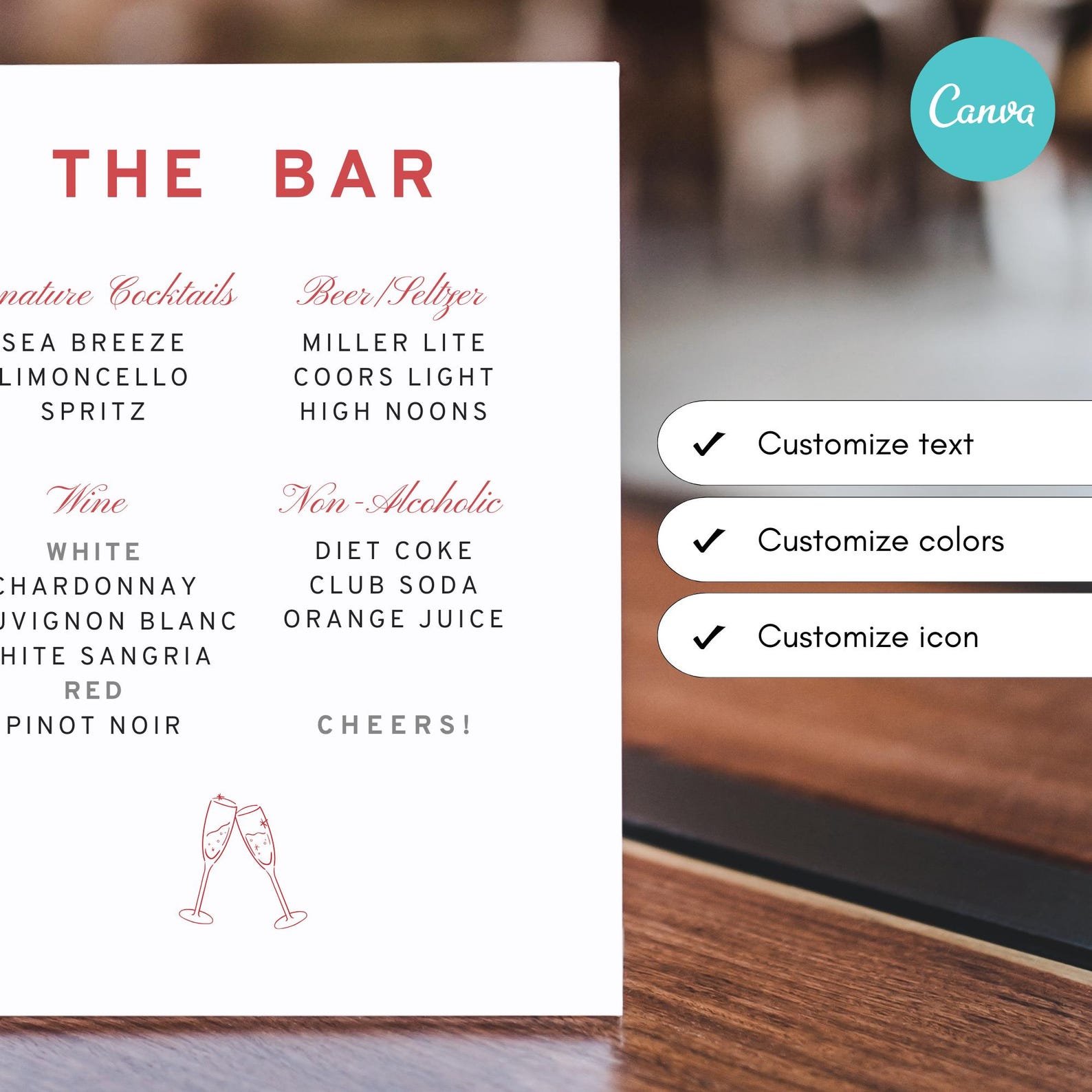 Classy Bar Menu Canva Template | Bar Sign | Signature Drinks | Wedding ...