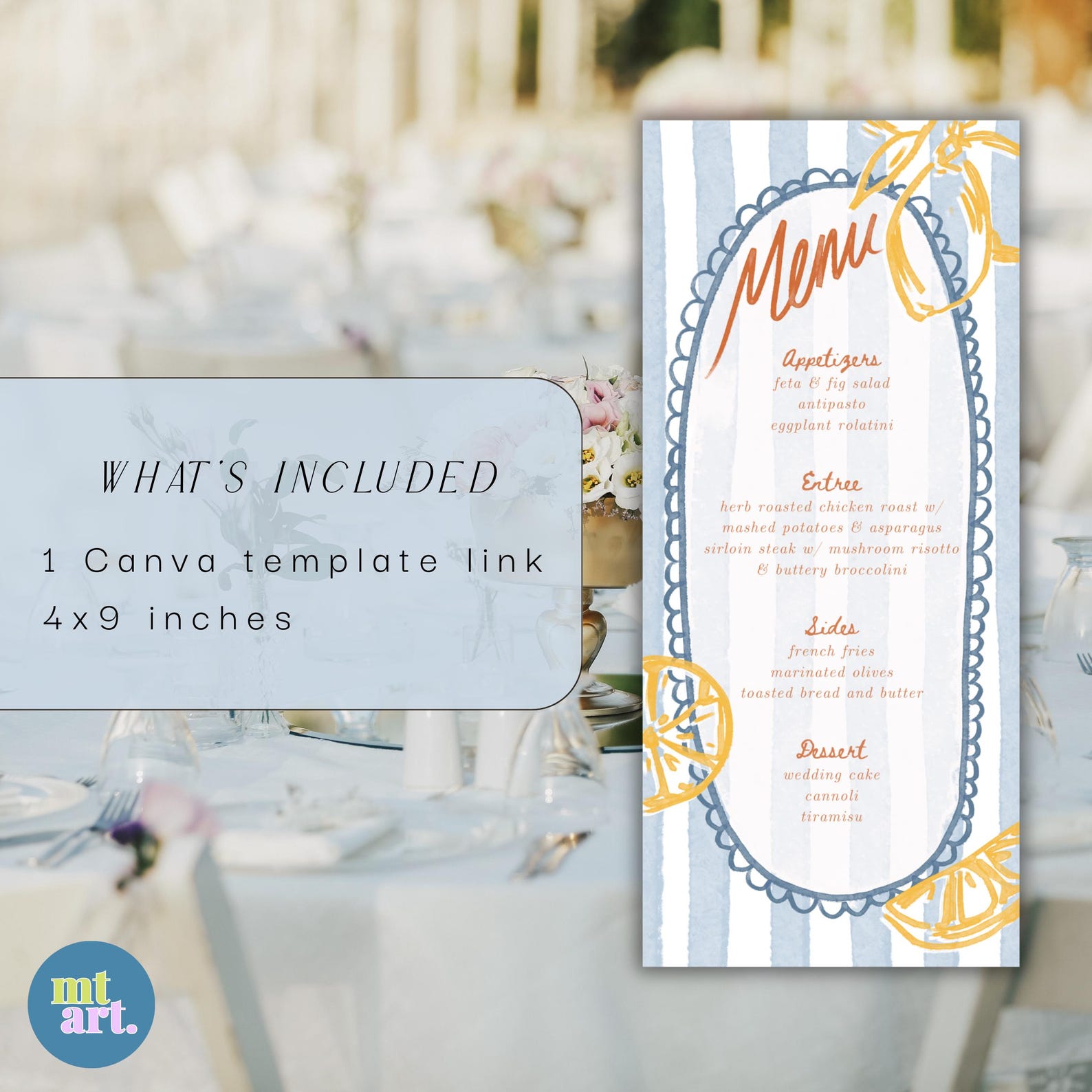 Lemon Wedding Menu Template | Hand-drawn Dolce Vita (digital Download ...