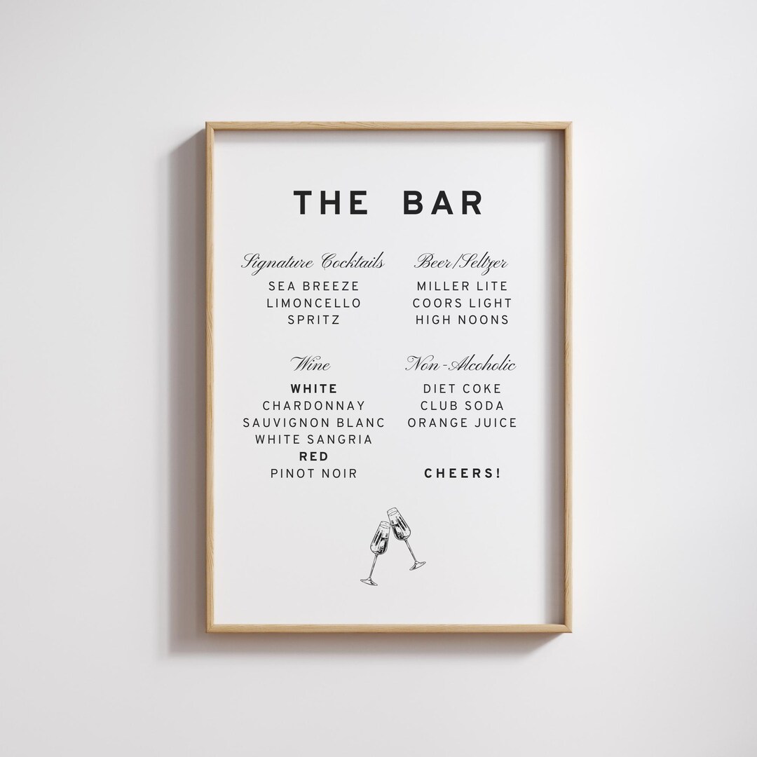 Classy Bar Menu Canva Template Bar Sign Signature Drinks Wedding ...