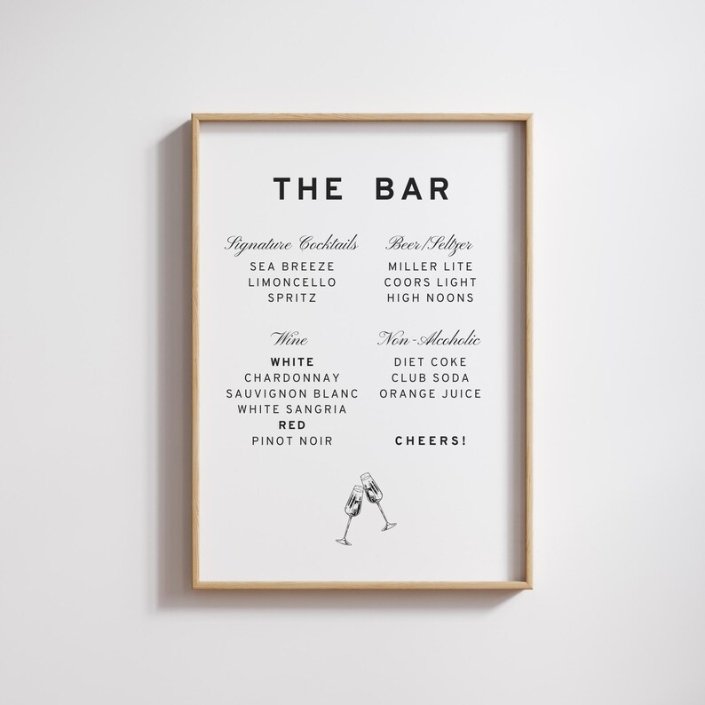 Classy Bar Menu Canva Template | Bar Sign | Signature Drinks | Wedding ...