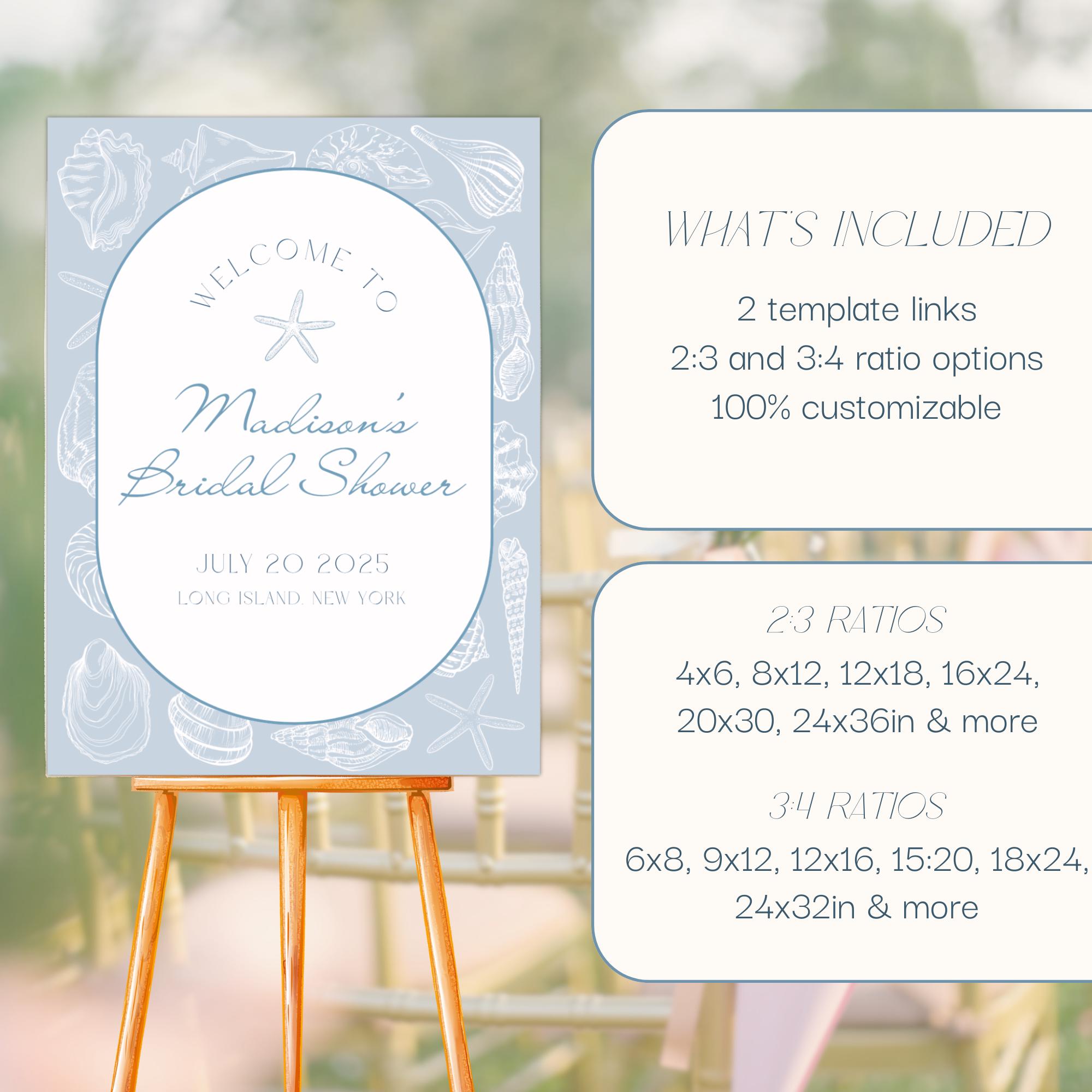 09 Coastal Welcome Sign Canva Template | Beach Themed | Bridal Shower ...