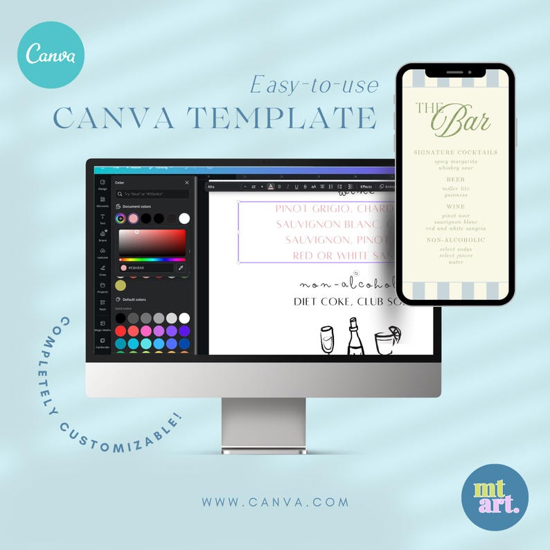 Multi Colored Bar Menu Canva Template | Bar Sign | Signature Drinks ...