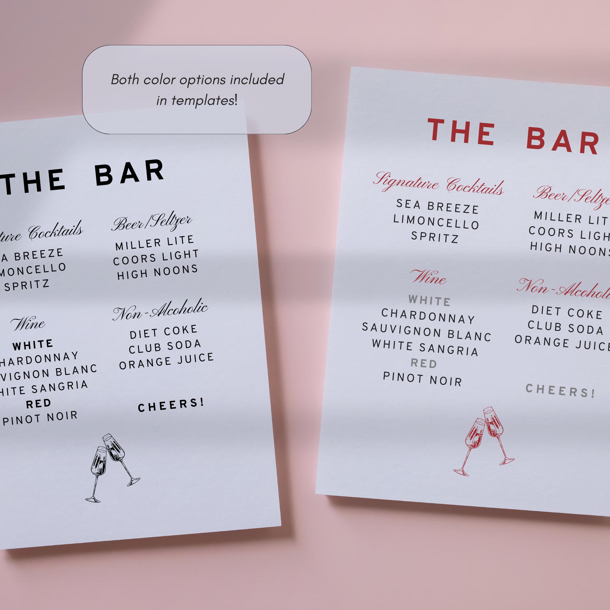 Classy Bar Menu Canva Template | Bar Sign | Signature Drinks | Wedding ...
