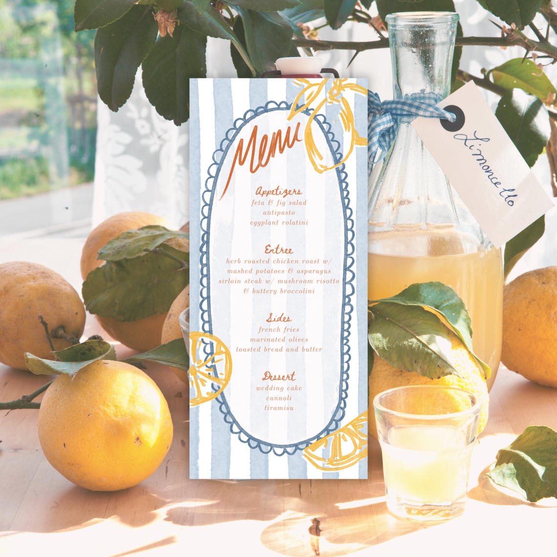 Lemon Wedding Menu Template | Hand-drawn Dolce Vita (digital Download ...