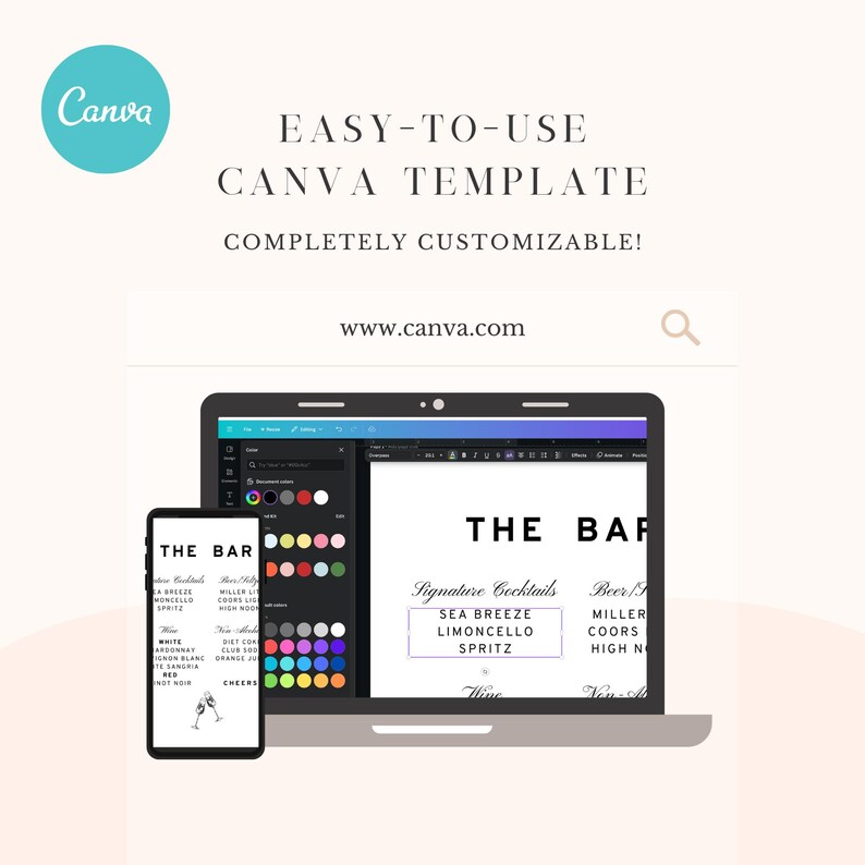 Classy Bar Menu Canva Template | Bar Sign | Signature Drinks | Wedding ...