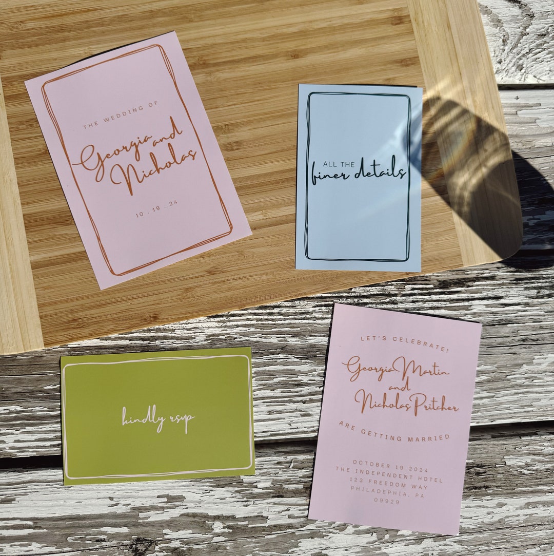 Pastel Colors Wedding Invitation | Simple Doodle Wedding Invitation ...