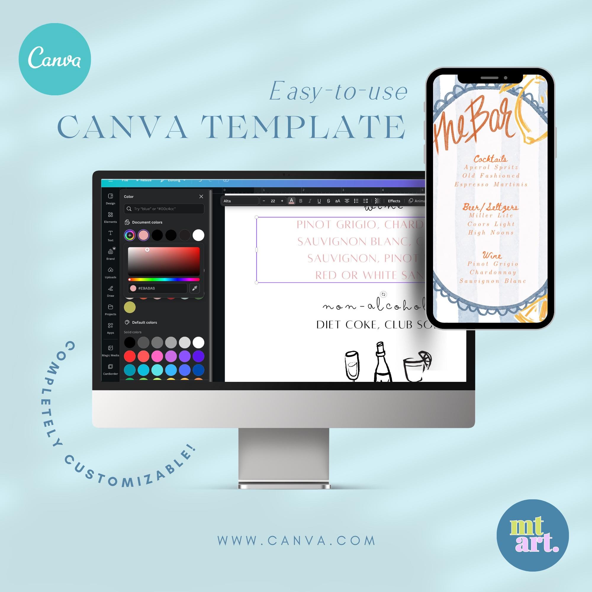 Colorful Lemon Bar Menu Canva Template | Handdrawn Bar Sign | Signature ...