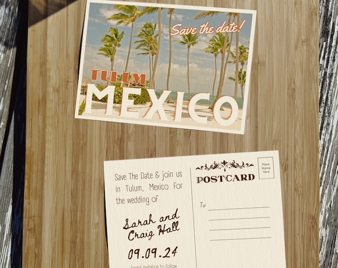 Retro Postcard Save the Date Template: Customizable Destination Wedding ...