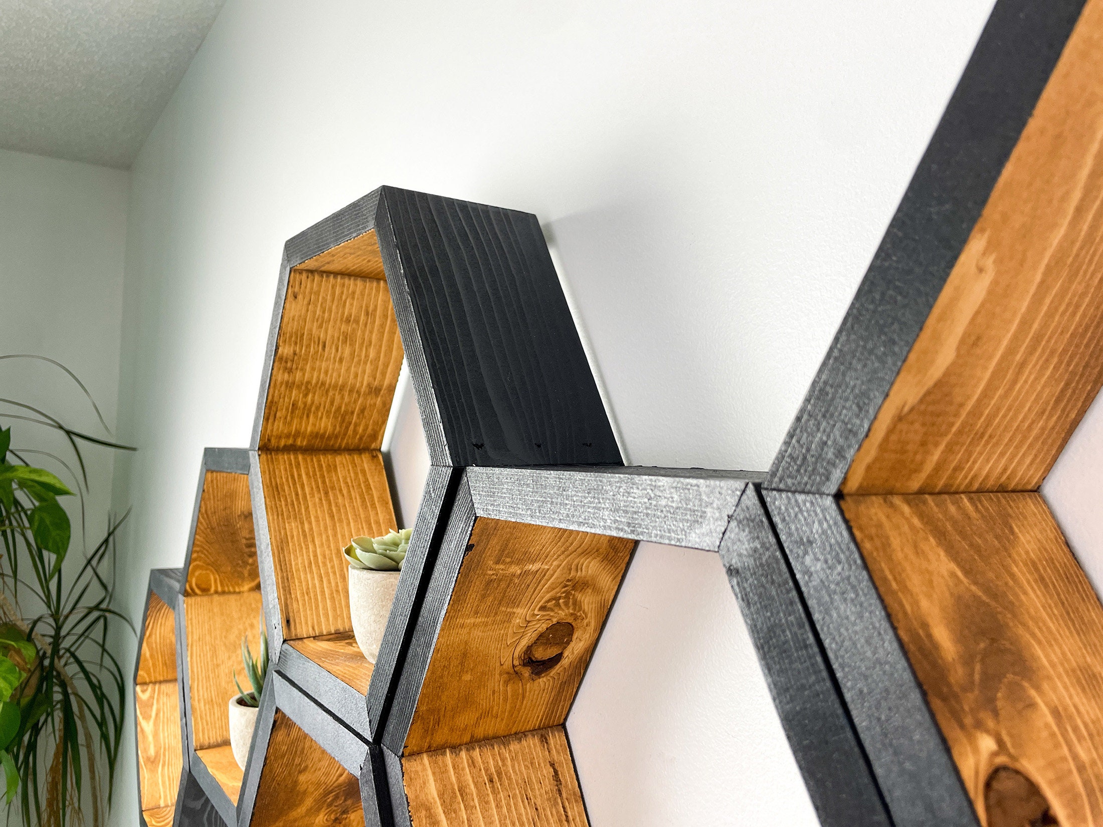 Set of 6 Two-tone Hexagon Shelves: Honeycomb Wall Decor - Etsy